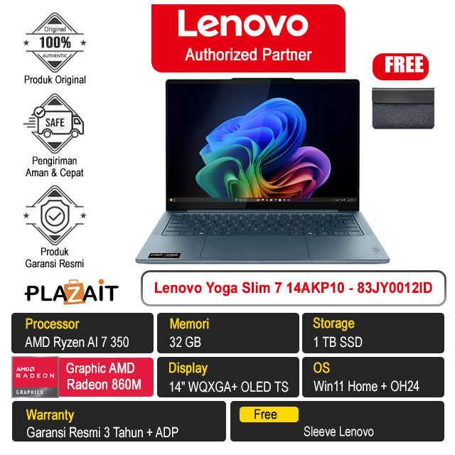 Jual Lenovo Yoga Slim 7 14AKP10 37ID Ryzen AI 7 350 32GB 1TB SSD AMD ...