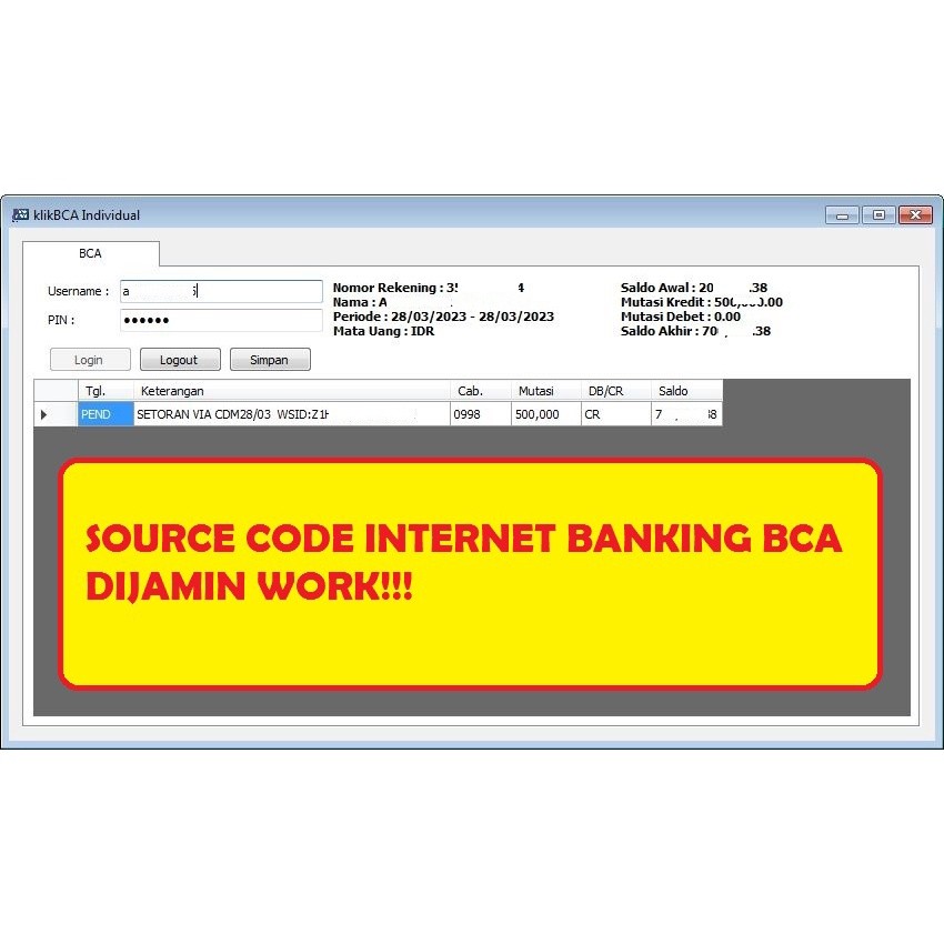 Jual SOURCE CODE INTERNET BANKING BCA (BACA MUTASI BCA) VB.NET, DIJAMIN ...