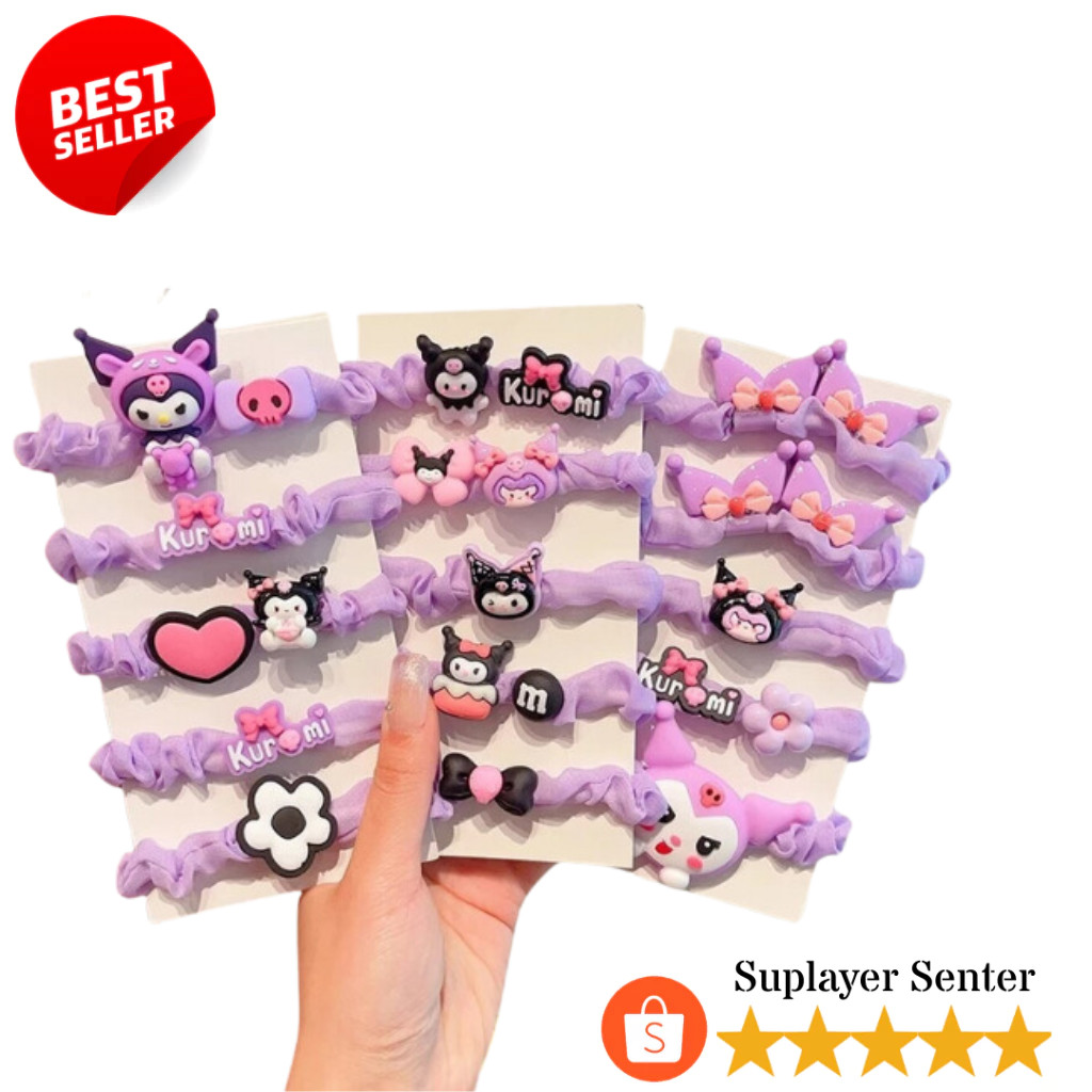 Jual Kunciran rambut 1 set isi 5 pcs Kuromi / Scrunchie sanrio kuromi ...