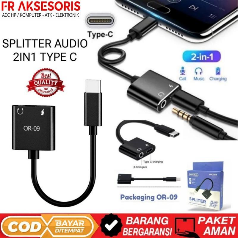 Jual SPLITER AUDIO TYPE C 2IN1 TYPE C TO AUX 3,5MM KONVERTER TYPE C TO ...