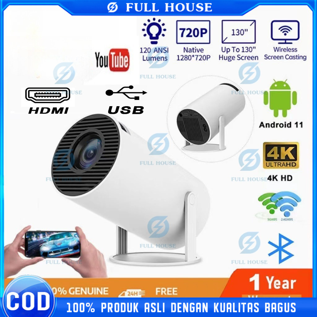 Jual Full House！ Proyektor HY300 4K Ultra HDMI 720p Android 11.0 WiFi Bluetooth Telepon Wireless ...