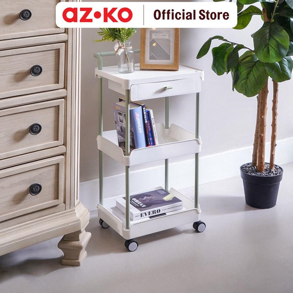 Jual AZKO Stora Rak Troli 3 Tingkat Dengan Laci - Hijau/Putih Tempat ...