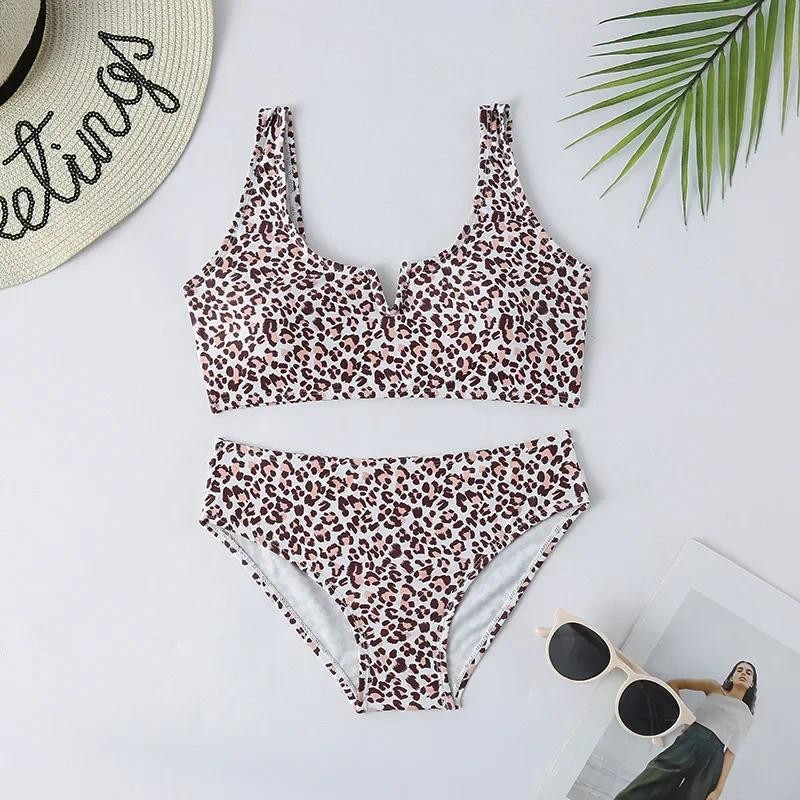 Jual 7-15 Years Leopard Girl Swimsuit Kids Ruffle Trim Two Piece ...