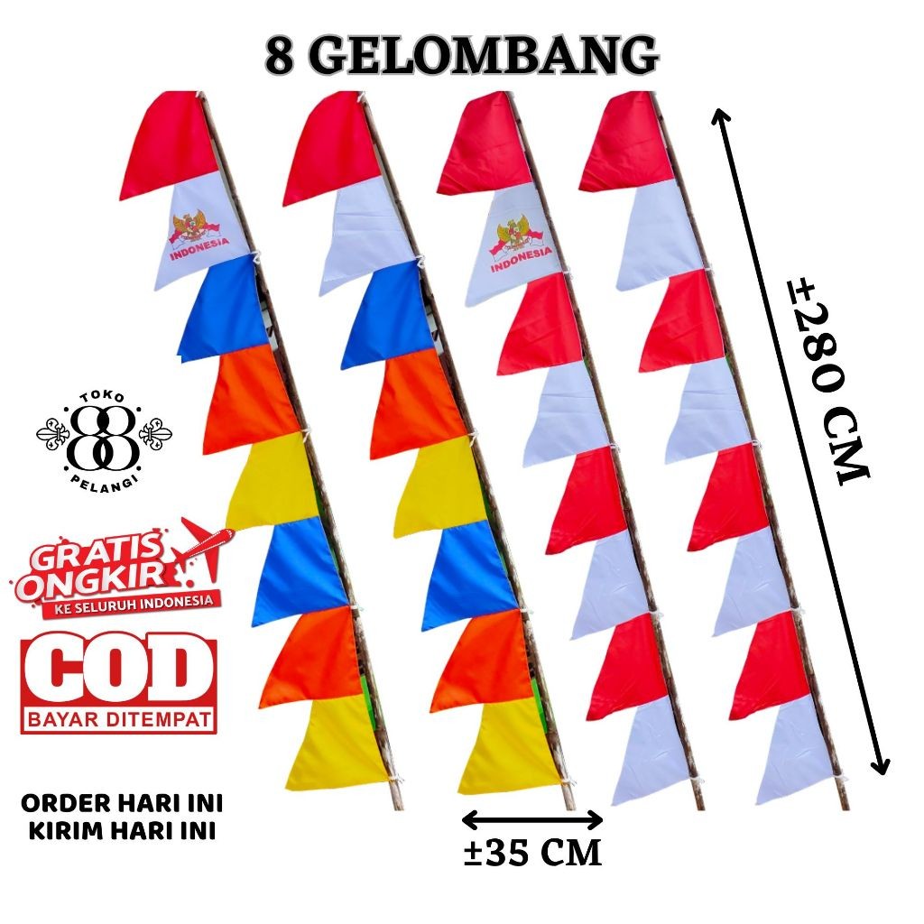 Jual (20pcs) Bendera Umbul-Umbul Garuda Warna Merah Putih Panjang 8 Gelombang | Shopee Indonesia