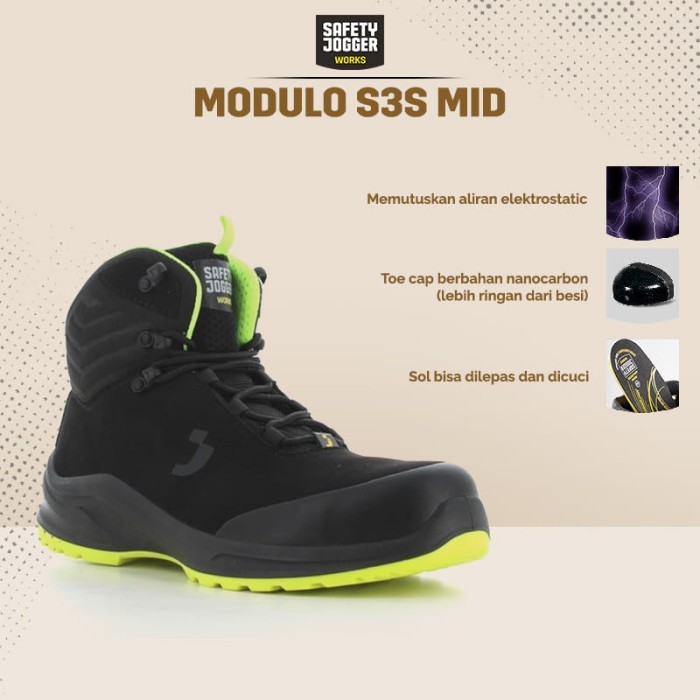 Jual Sepatu Safety Jogger Modulo S3S Mid Black Sepatu Safety Shoes ...