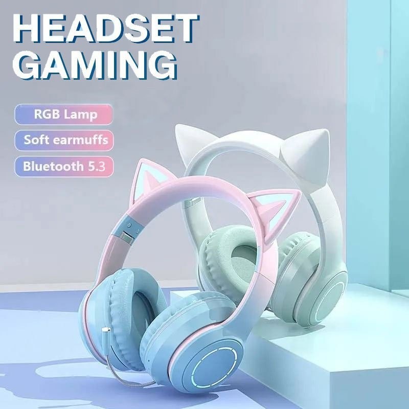 Jual [COD]Headset Gaming Bluetooth 5.3 Cat Ears Gaming Headset RGB ...