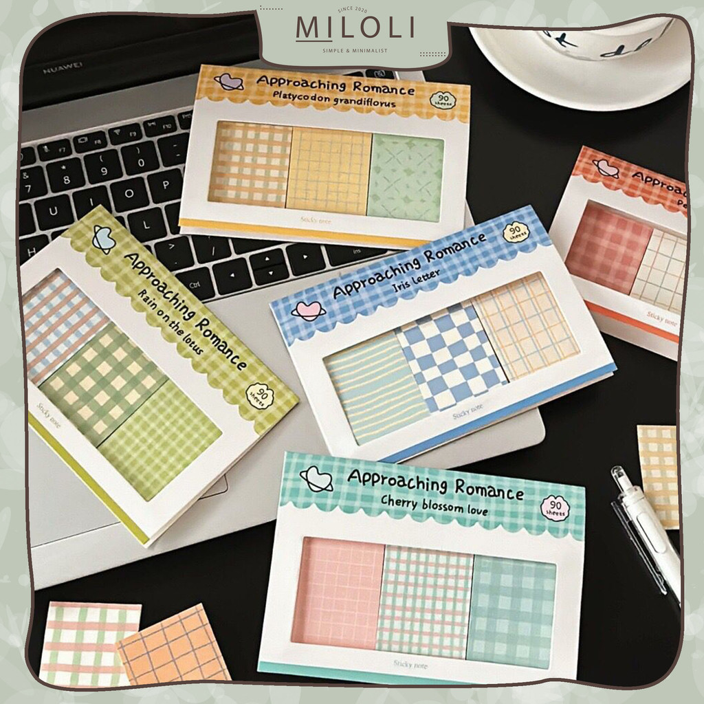 Jual [MILOLI] 90 Sheets APPROACHING ROMANCE Colorful Grid Sticky Notes ...