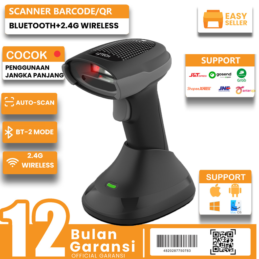 Jual Barcode Scanner Cordless 2D Wireless Bluetooth 5.0 Auto Scan ...