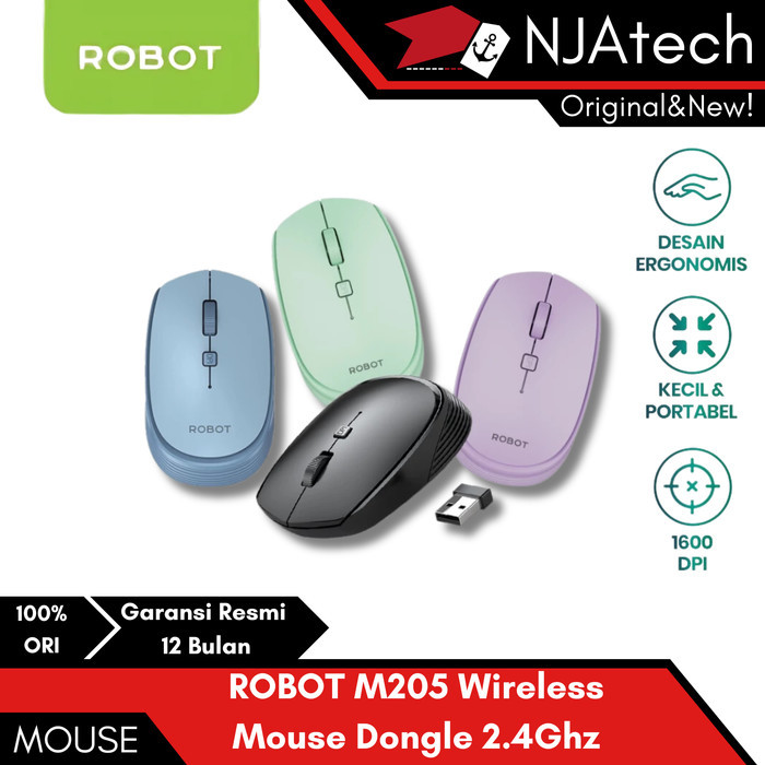 Jual Robot Mouse Wireless M205 1600 DPI Power Switch 2.4G Dongle with 3 ...