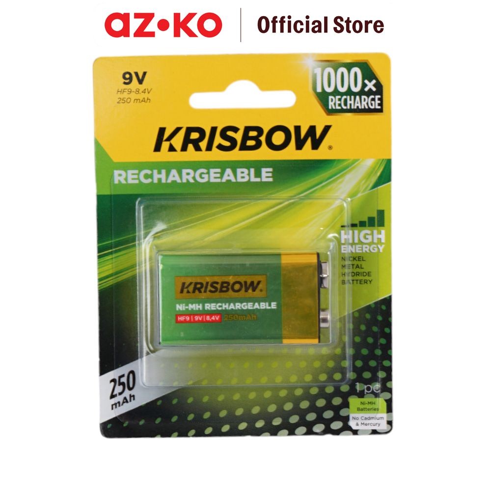 Jual AZKO Krisbow Baterai Rechargeable 9v Hf9 250 Mah Batre Isi Ulang ...