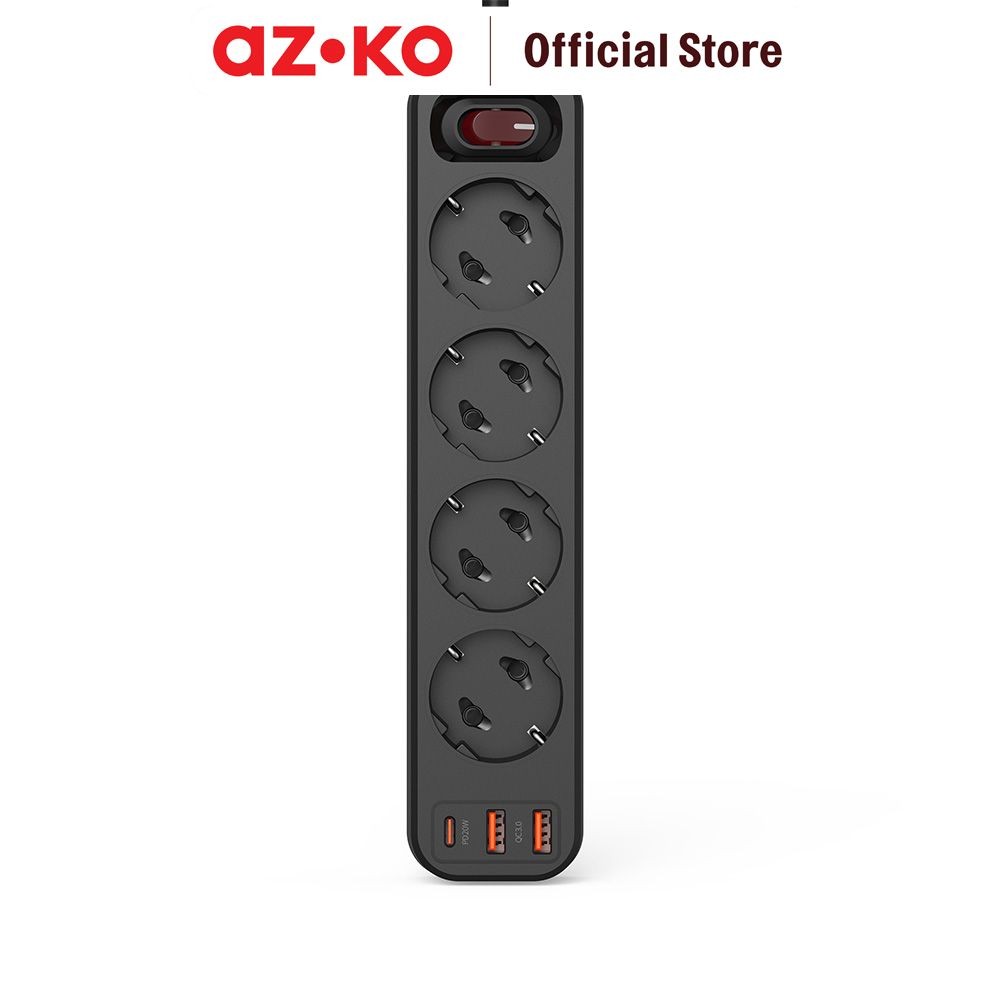 Jual AZKO Krisbow Stop Kontak 4 Soket Usb A & Type C - Hitam Electric Socket Terminal Colokan ...