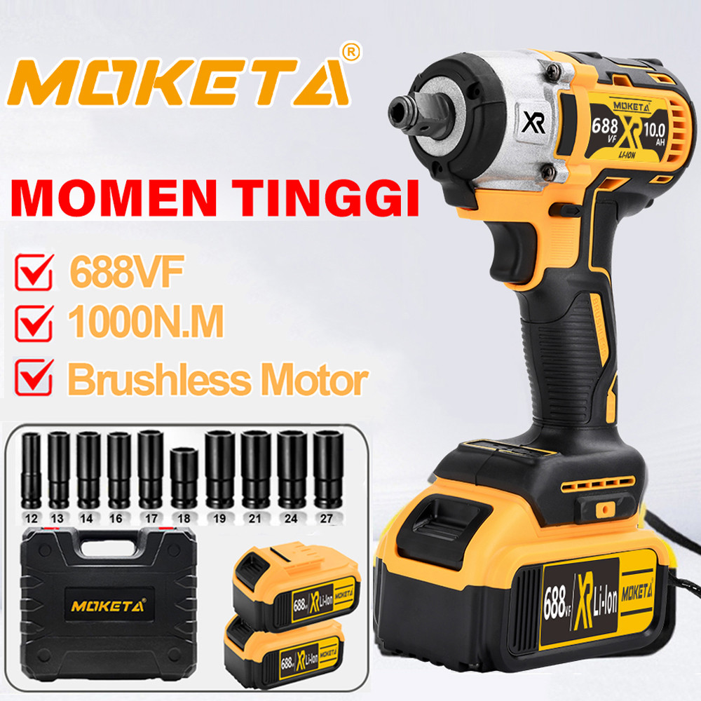 Jual Moketa 668V baterai impact wrench brushless cordless mesin impact KIT Untuk Baut Mobil ...