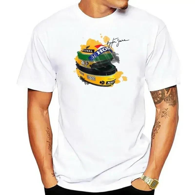 Jual Men 100% Cotton Short Sleeve Tee Shirt Signature Man T Shirt Ayrton Senna Helmet T-Shirt ...