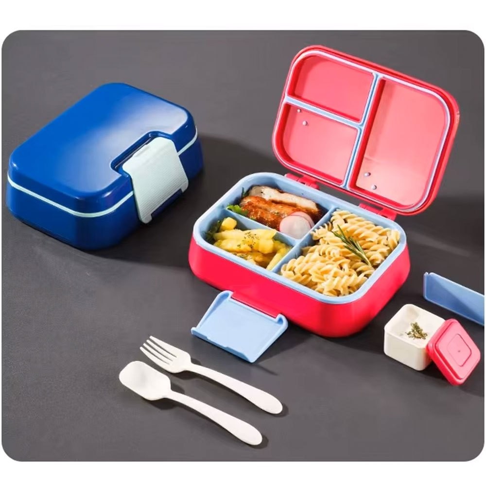Jual Kotak Makan Lunch Box 3 Sekat | Garpu & Sendok | Tempat Saus | Shopee Indonesia