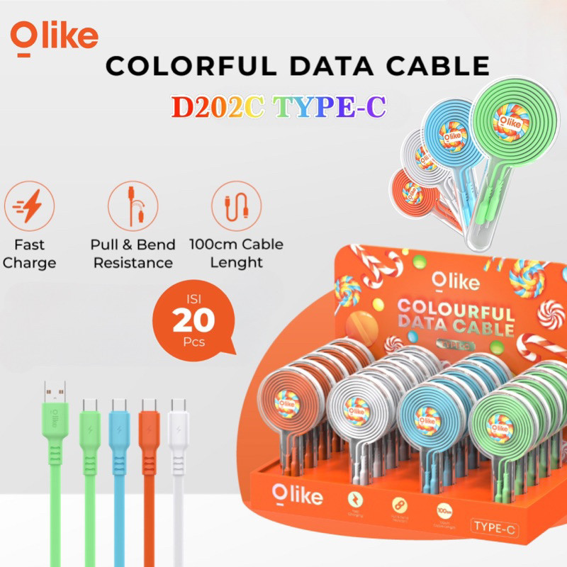 Jual KABEL DATA BOX ISI 20pcs Olike D202 Colourful Data Cable Micro ...