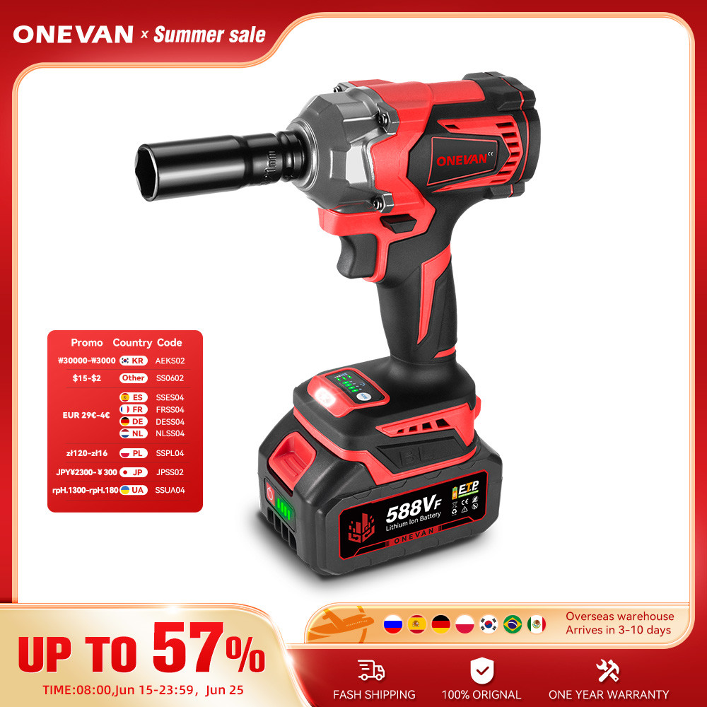 Jual ONEVAN 1200N.M Torque Brushless Electric Impact Wrench 1/2Inch Cordless Wrench Screwdriver ...