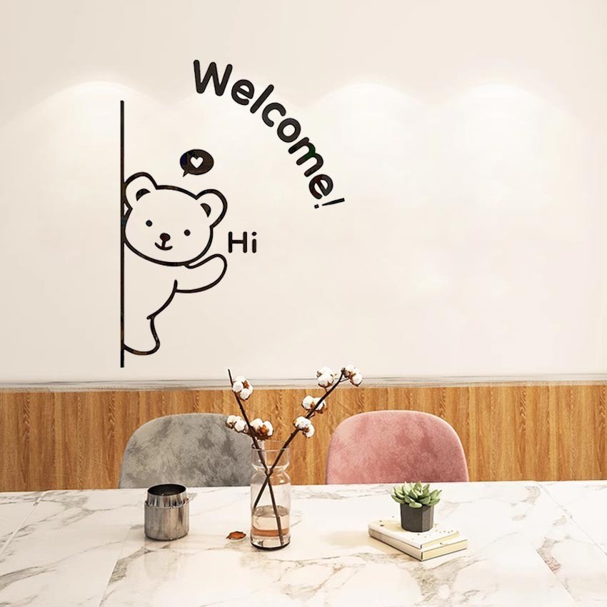 Jual OneKlik - Sticker Dinding Welcome Bear Kartun - Sticker Kaca ...