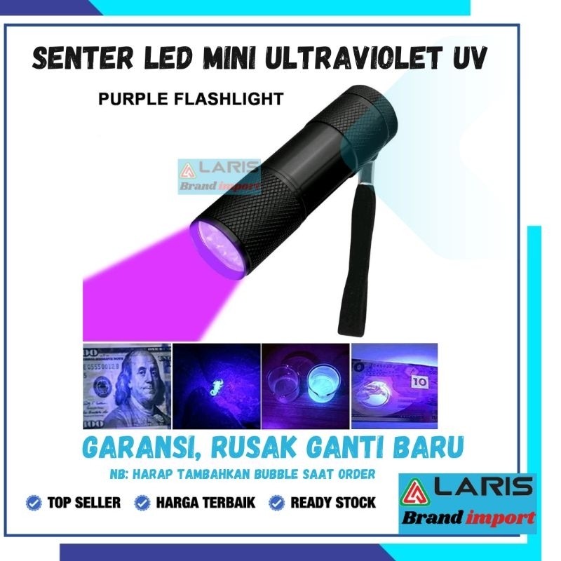 Jual TAFFLED SENTER LED MINI ULTRAVIOLET UV 400NM 9 LED ULTRA VIOLET LAMPU | Shopee Indonesia