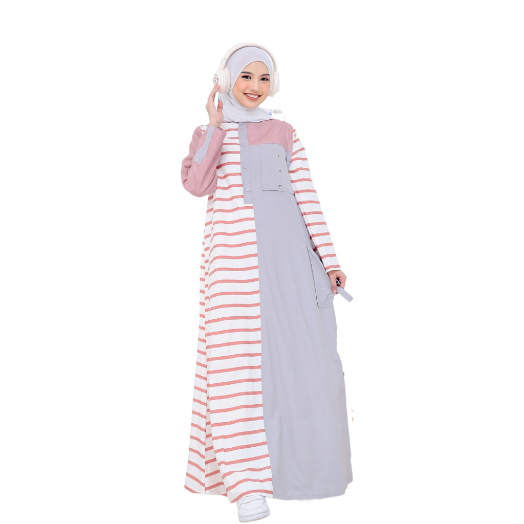 Jual Lunangoofficial - Gamis Wanita Dewasa Terbaru LG 886 Motif Salur Kekinian Katun Premium ...