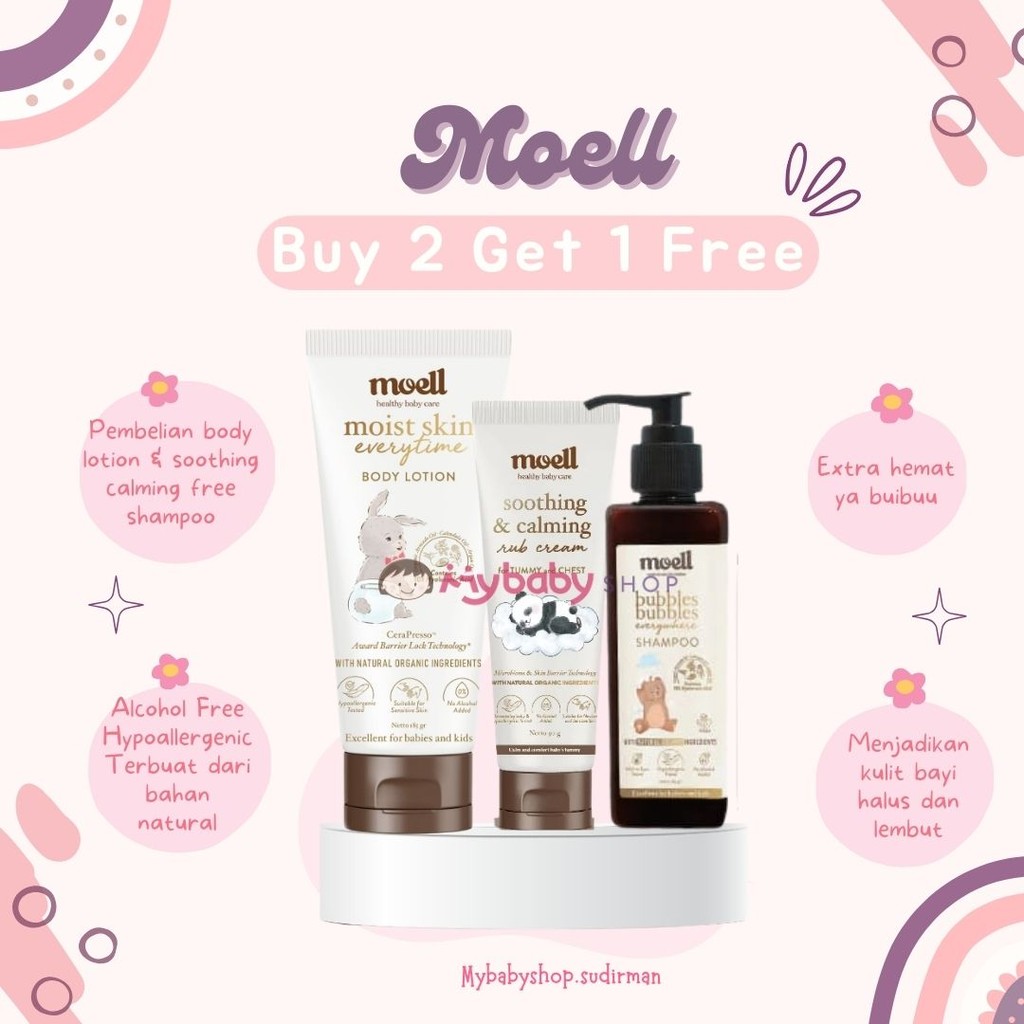Jual (BUY 2 GET 1 FREE) Moell Lotion & Soothing Calming Free Shampoo ...