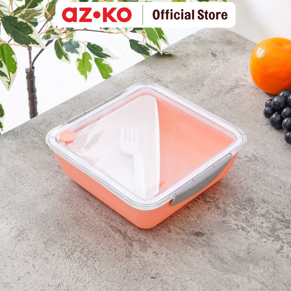 Jual AZKO Ataru 1.2 ltr Wadah Makanan Spork Clip Gm - Coral Lunch Box ...
