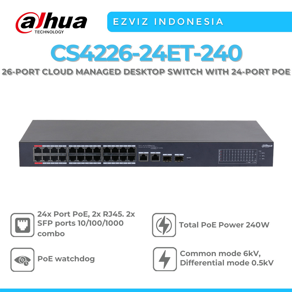 Jual DAHUA CS4226-24ET-240 26-PORT CLOUD MANAGED DESKTOP SWITCH WITH 24-PORT POE | Shopee Indonesia