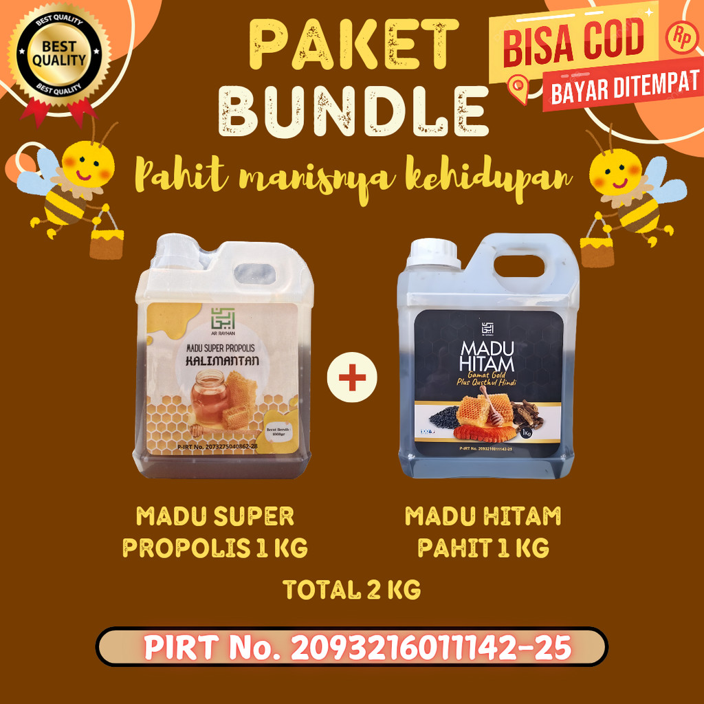 Jual Paket Bundling 2 Pcs Madu Manis Dan Hitam Pahit Propolis, Bee Pollen, Gamat, Qusthul Hindi ...