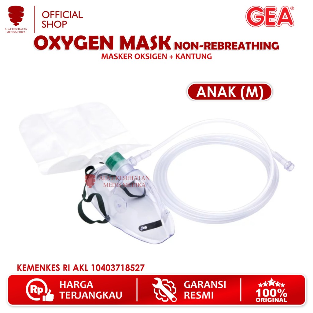 Jual GEA Masker Oksigen Non Rebreathing Child Oxygen Mask Kantong Anak ...