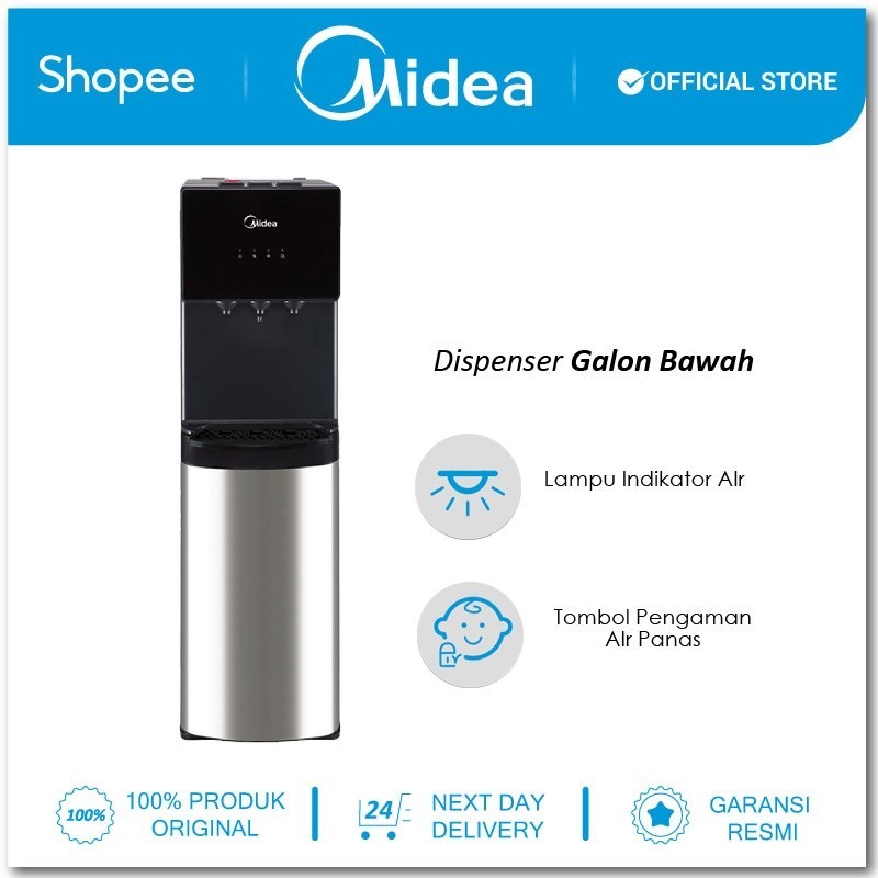 Jual Midea Water Dispenser Galon Bawah Stainless Hitam Silver 3 Kran ...