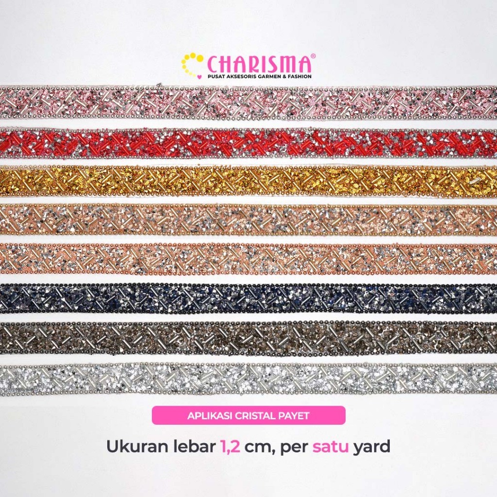 Jual Charisma Aplikasi Crystal Payet - Aksesoris Kristal / Payet Warna / Lebar 1,2cm / Harga Per ...