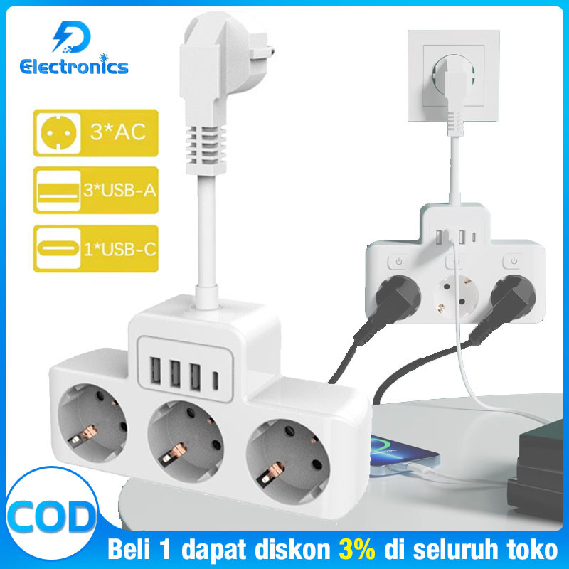 Jual 2500W Multipel Plug Stop kontak Wall Socket Extender Adapter ...