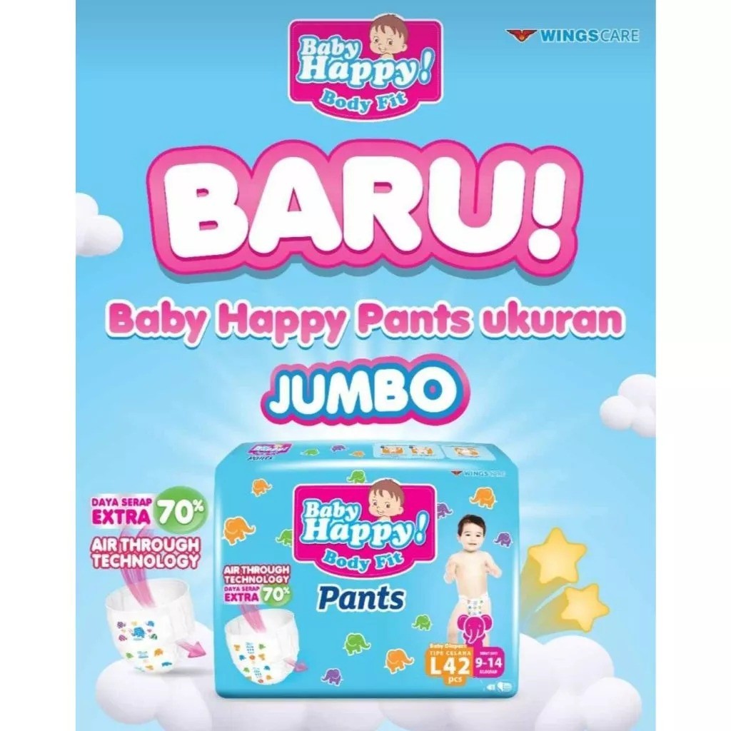 Jual BABY HAPPY FIT PANTS JUMBO S56 M48 L42 XL38 Popok Baby Happy Jumbo ...