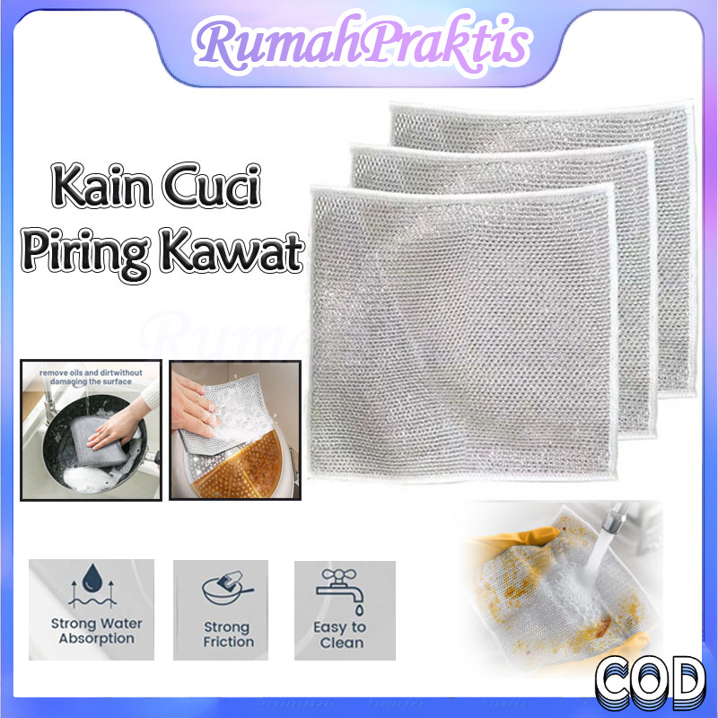 Jual kain lap dapur kawat bentuk petak halus/kain lap dapur kawat cuci ...