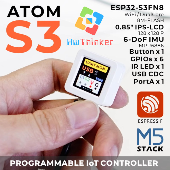 Jual PA99 M5Stack AtomS3 ESP32-S3 6 DOF IMU MPU6886 Touch Screen 0.85 IPS-LCD IoT Development ...