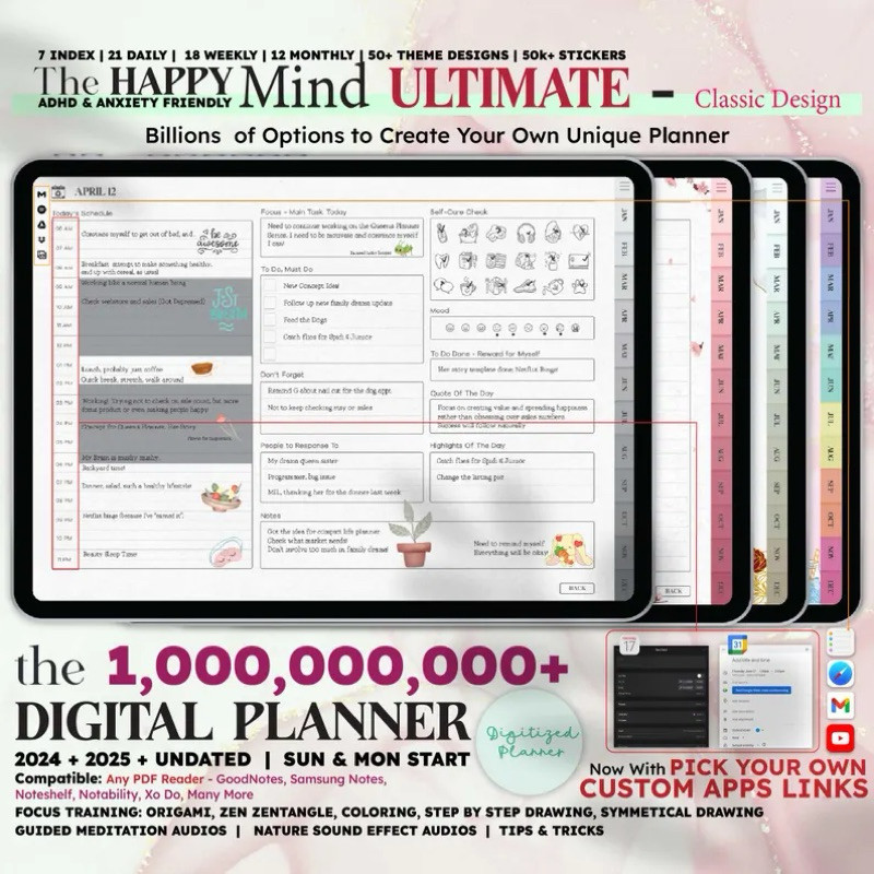 Jual ADHD Digital Planner 2025, Undated, 21 Daily, 18 Weekly, Monthly ...