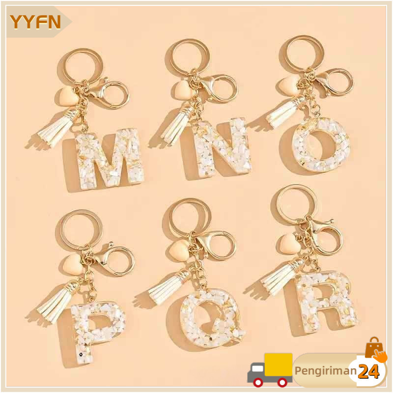 Jual 【Ready】Resin Keychain Initials Alphabet Versi Cangkang Putih ...