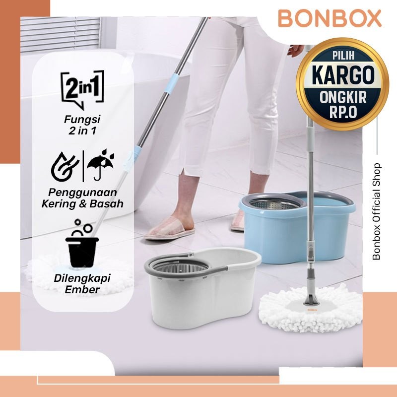 Jual Bonbox Alat Pel Lantai Ember 2 in 1 Kain Fiber dengan Ember Spin Mop Mencuci dan Membilas ...