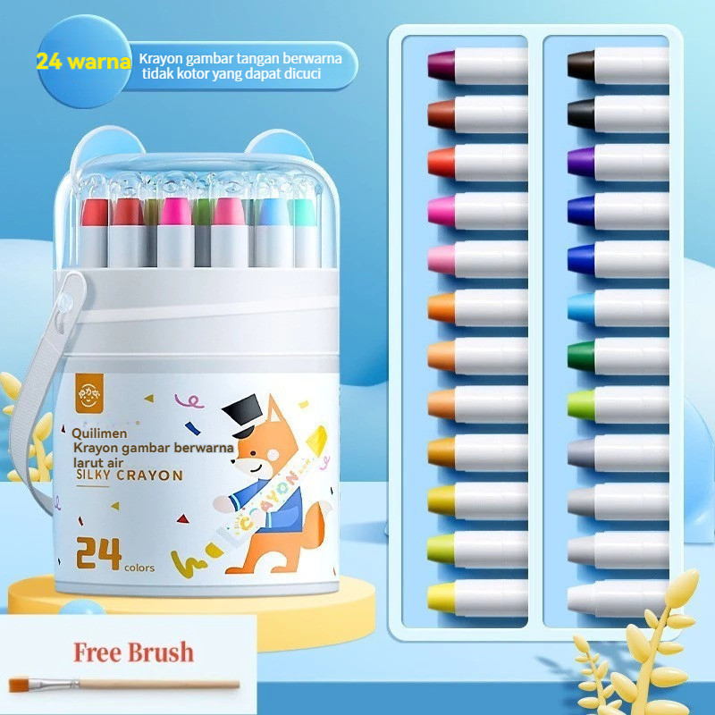 Jual Washable Silky Crayon Putar 24Warna Colorful Bucket Krayon Crayon ...