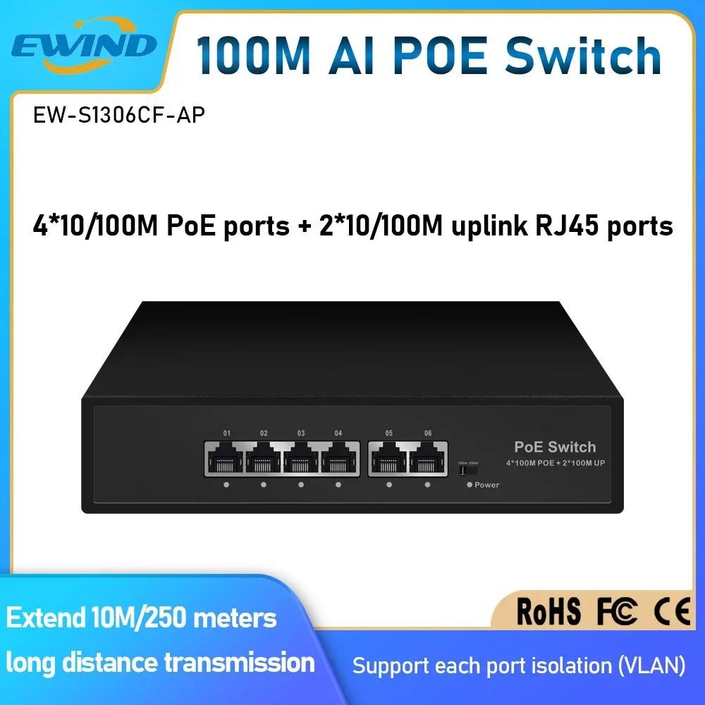Jual EWIND POE Switch 6 Ports 10/100Mbps AI Smart Ethernet Switch with 2 Uplink RJ45 Ports AI ...