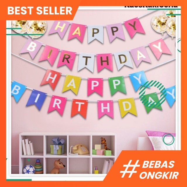Jual BANNER HAPPY BIRTHDAY WARNA WARNI BACKDROP PESTA BENDERA BUNTING ...