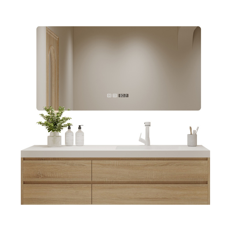 Jual Cream color simple bathroom cabinet rock slab ceramic integrated ...