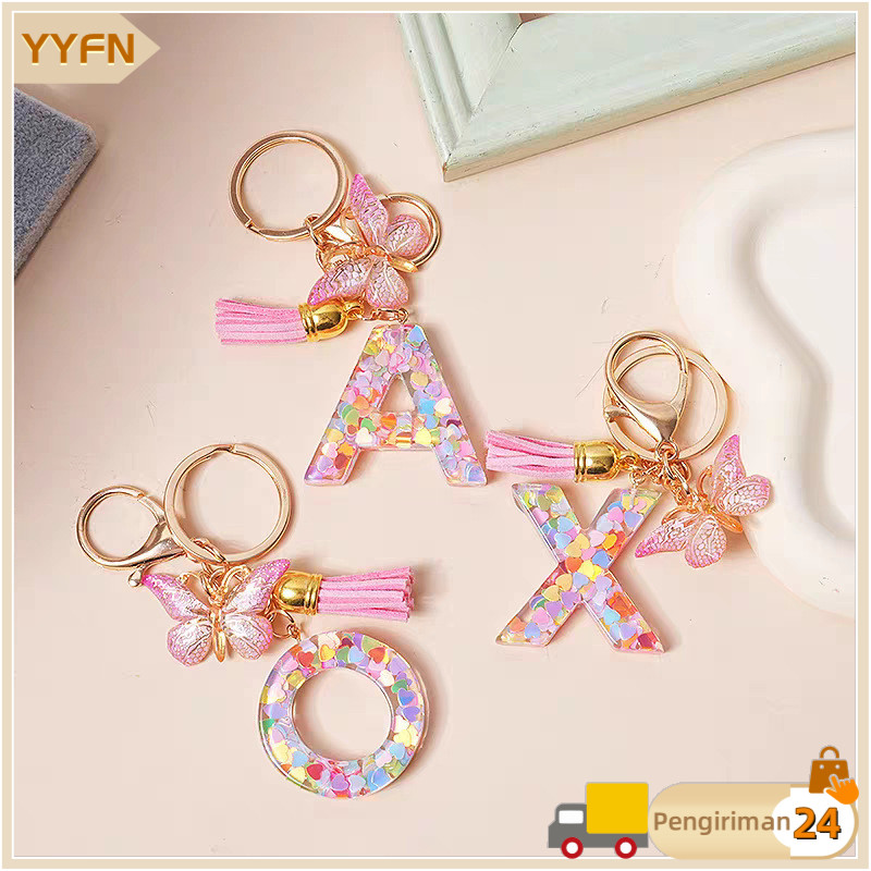 Jual 【Ready】Custom Resin Keychain Initials Alphabet Edition | Butterfly ...