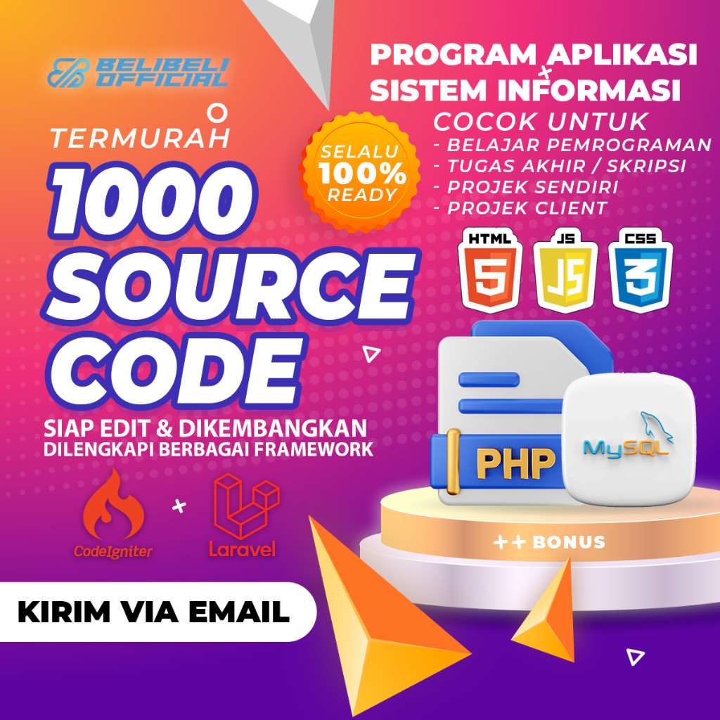 Jual 1000 Source Code Php Mysql Program Aplikasi Sistem Informasi Berbasis Web Codeigniter