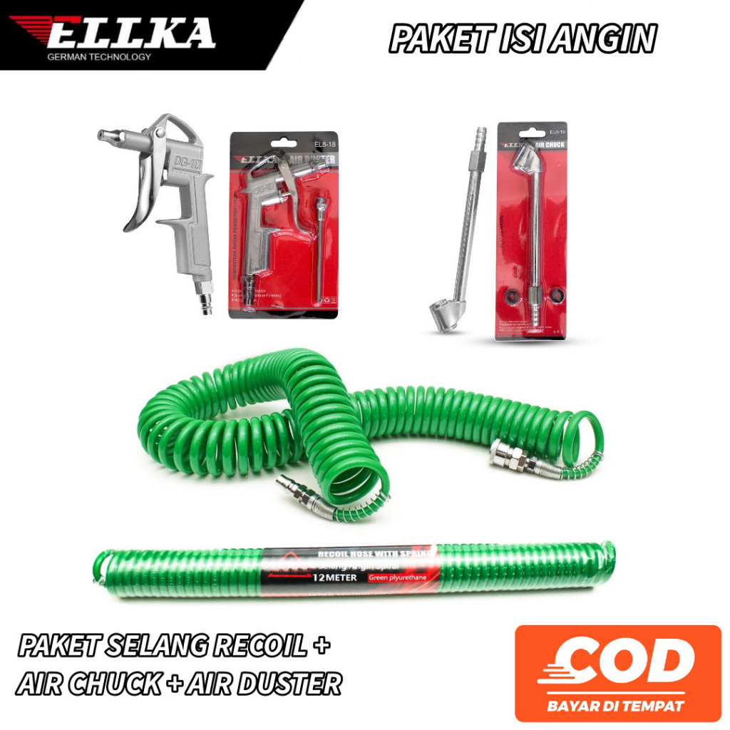 Jual PROMO Paket 3in1 Selang Angin Kompresor Recoil Spiral 12/9/6 Meter ...