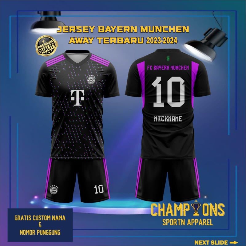 Jual Jersey BAYERN MUNCHEN FC AWAY Terbaru 2023-2024 Liga Champions UEFA Free custom nama dan ...