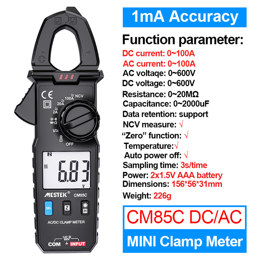 Jual Mestek Digital Clamp Meter AC/DC Accuracy 1mA Electric Current Clamp Meter Pinza ...
