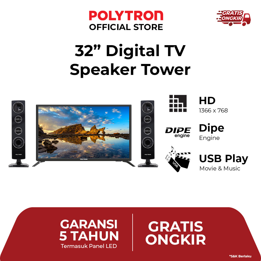 Jual Polytron 32 Inch LED TV Digital HD Speaker Tower Tanpa STB Garansi Resmi PLD-32TV1855 ...