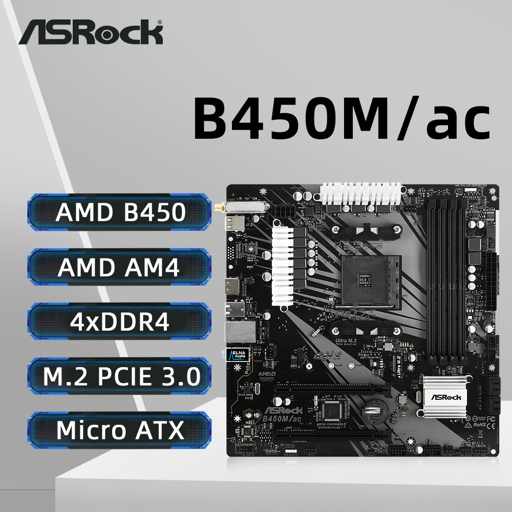 Jual ASRock B450M Motherboard B450M/ac Dual-channel DDR4 Memory AM4 ...