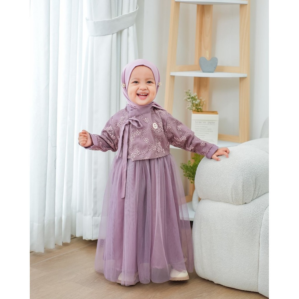 Jual Vallina Outfit - Mafaza Kids Gamis Muslim Anak Perempuan 9 - 10 Thn Satin Velvet Mix Tille ...