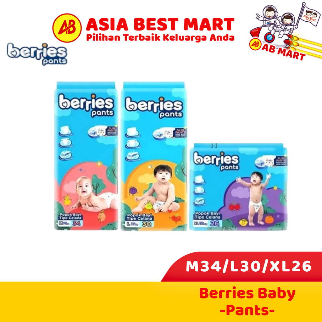 Jual Berries Pants Popok Bayi Sekali Pakai Tipe Celana Size M/L/XL UNISEX | Berries M34 L30 XL26 ...